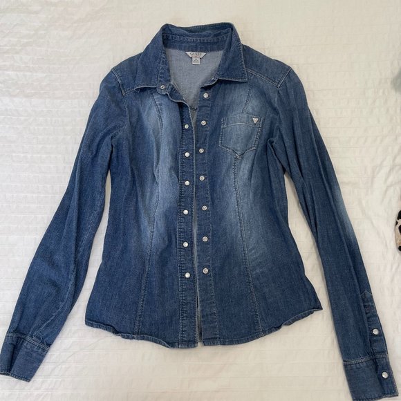 Guess | Tops | Guess Denim Button Down Shirt | Poshmark
